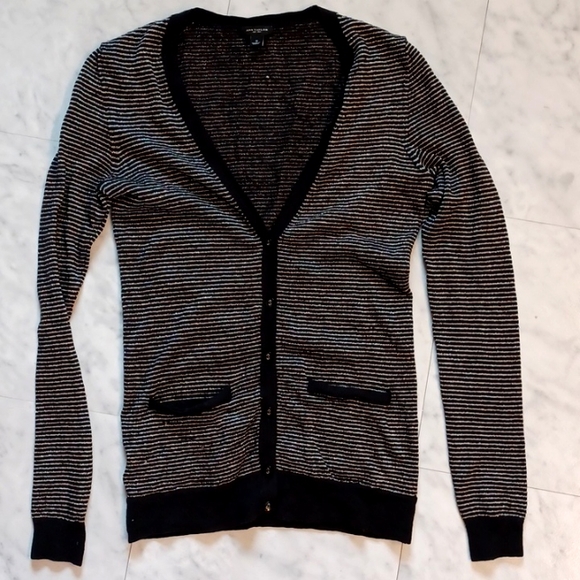 Ann Taylor | Sweaters | Silver And Black Metallic Cardigan | Poshmark
